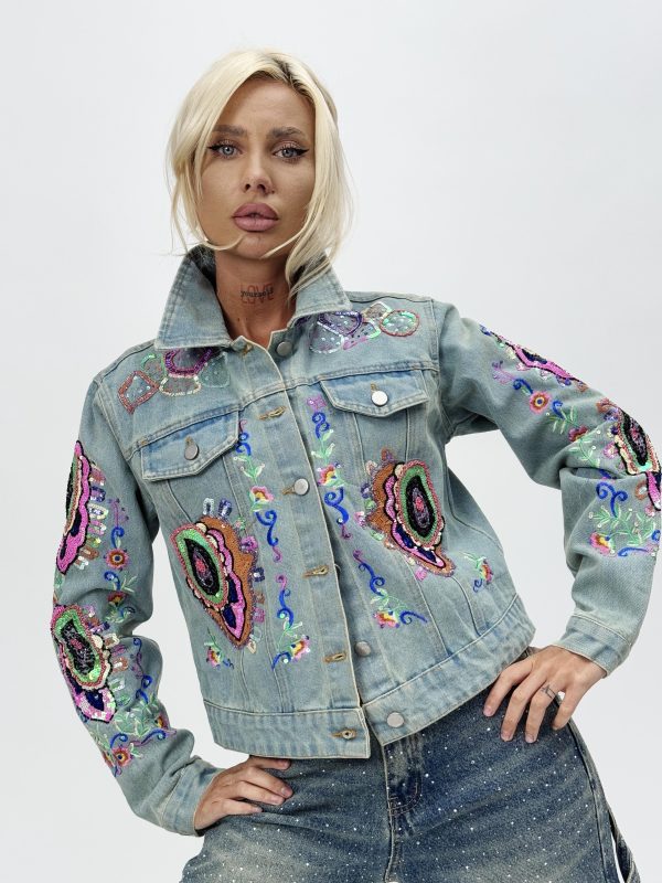 Multicolor embellished denim jacket